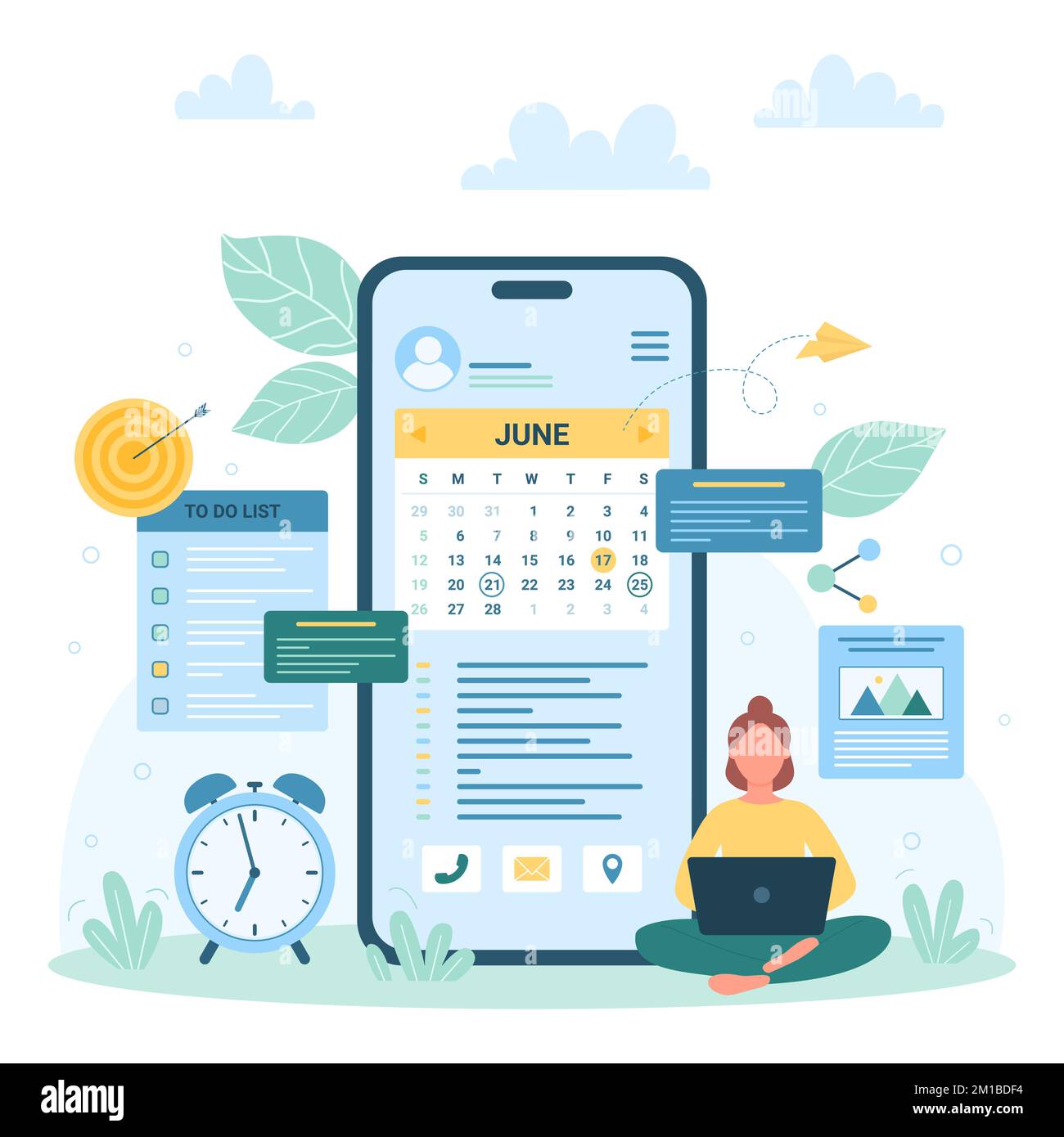 Calendar with reminder, schedule time management in smartphone vector ...