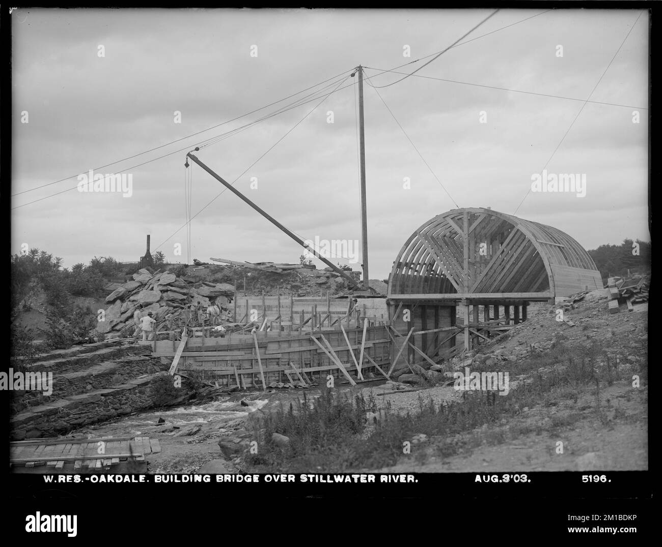 Wachusett Reservoir, building bridge over Stillwater River, Oakdale ...