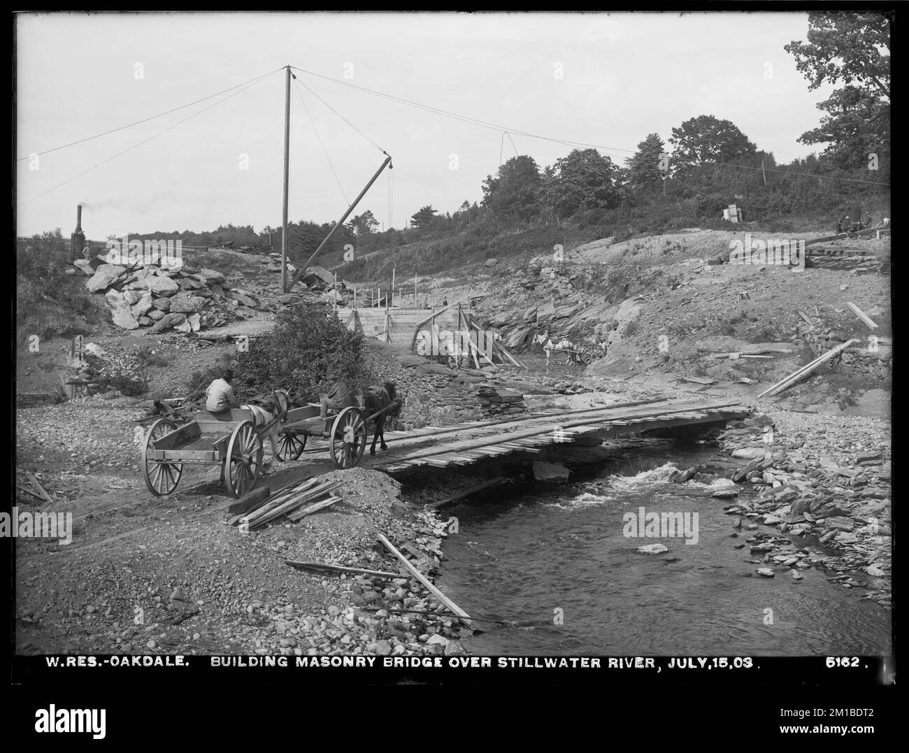 Wachusett Reservoir, building masonry bridge over Stillwater River ...
