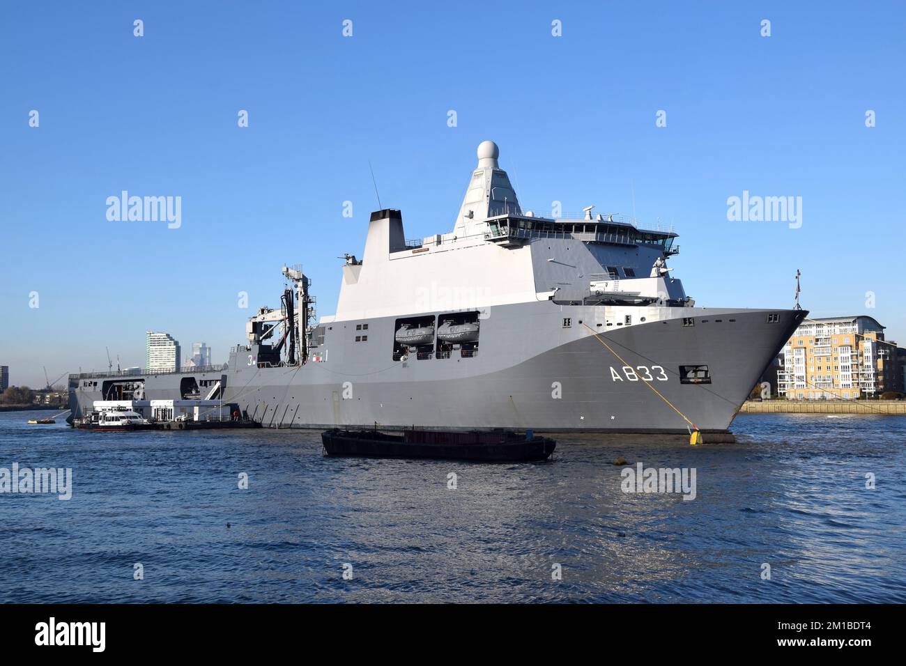 HNLMS Karel Doorman a Dutch Navy fleet auxiliary support vessel moored ...