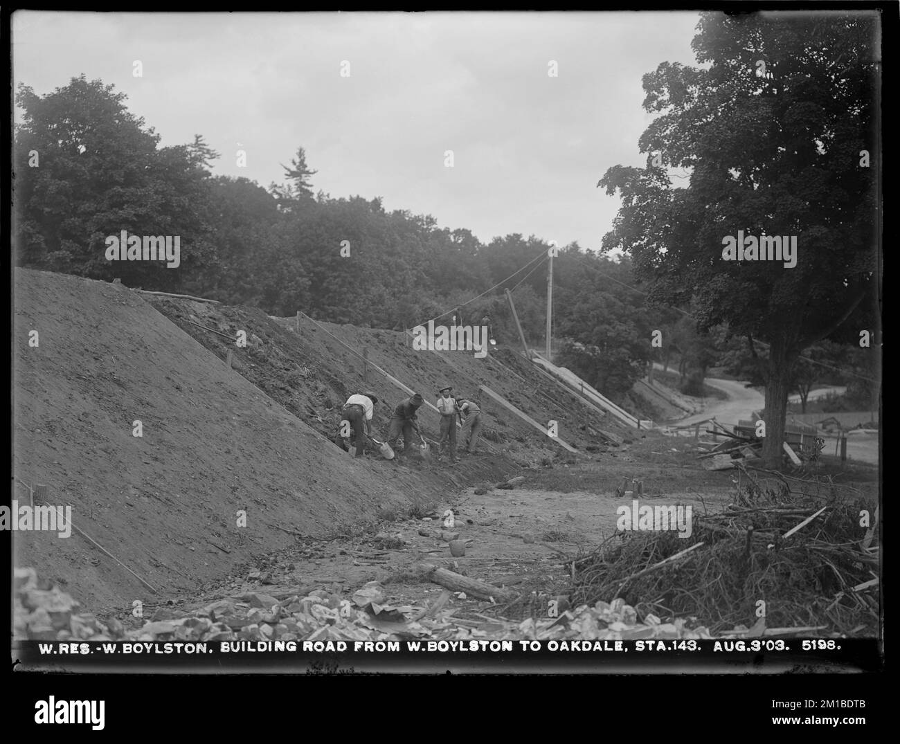 Wachusett Reservoir, building road from West Boylston to Oakdale ...