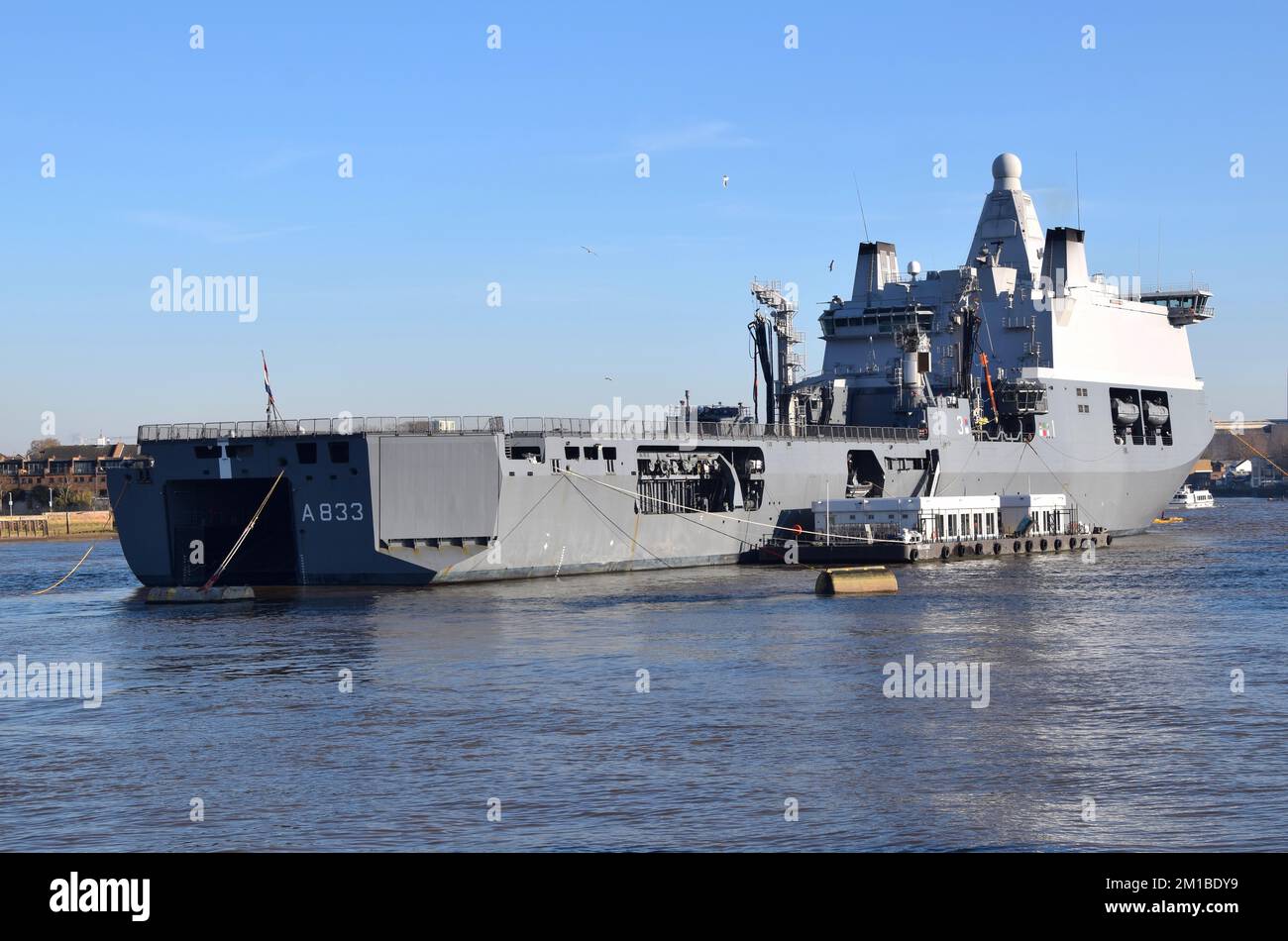 HNLMS Karel Doorman a Dutch Navy fleet auxiliary support vessel moored ...