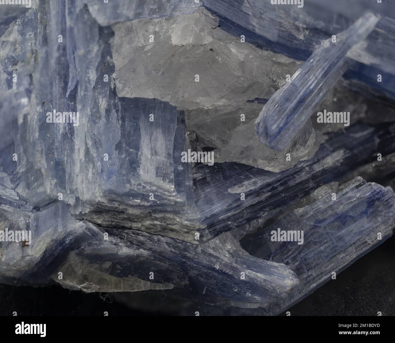 mineral specimen of kyanite on a black background, collection mineral ...
