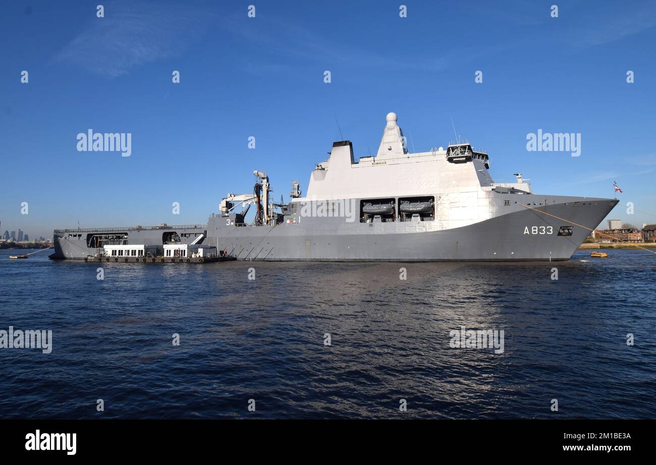 HNLMS Karel Doorman a Dutch Navy fleet auxiliary support vessel moored ...