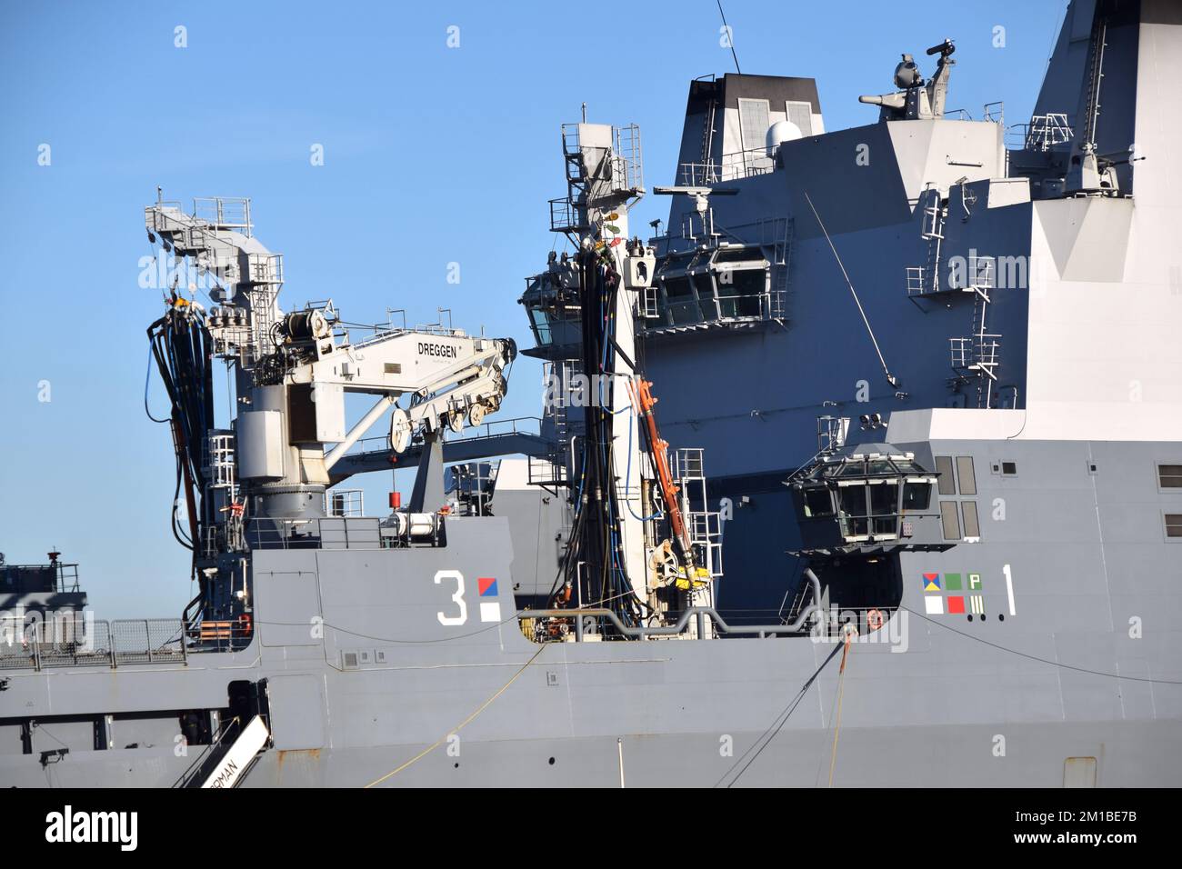 HNLMS Karel Doorman a Dutch Navy fleet auxiliary support vessel moored ...