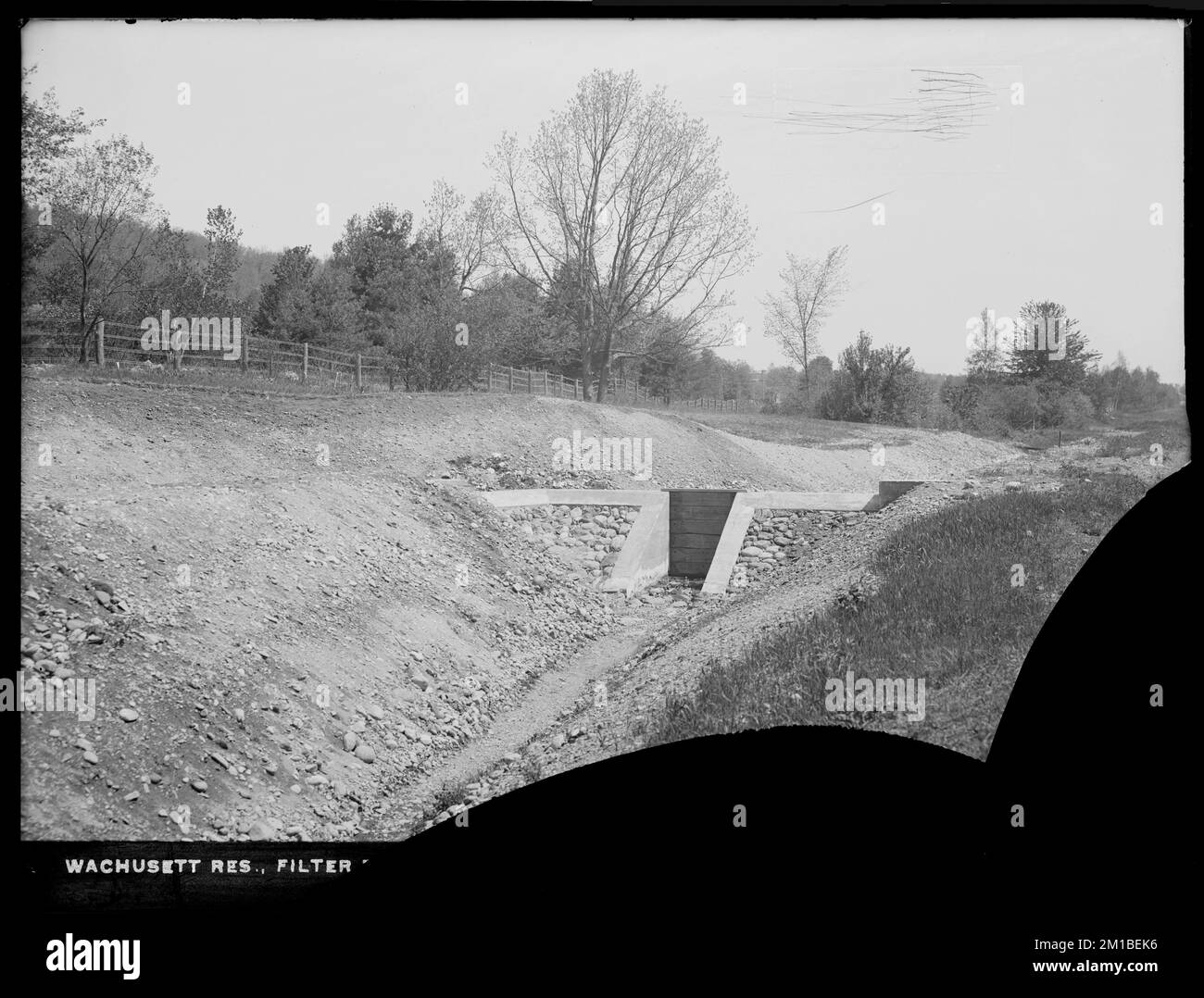 Wachusett Reservoir, downstream face of dam at filter-beds, Sterling ...