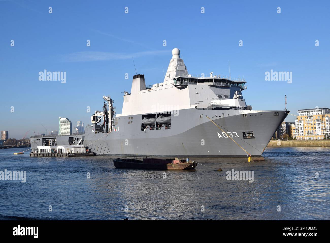 HNLMS Karel Doorman a Dutch Navy fleet auxiliary support vessel moored ...