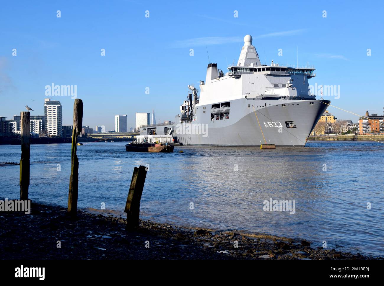 HNLMS Karel Doorman a Dutch Navy fleet auxiliary support vessel moored ...