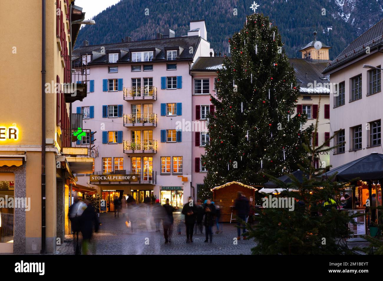 Streets of Brig, Switzerland, decorated for Christmas Stock Photo - Alamy