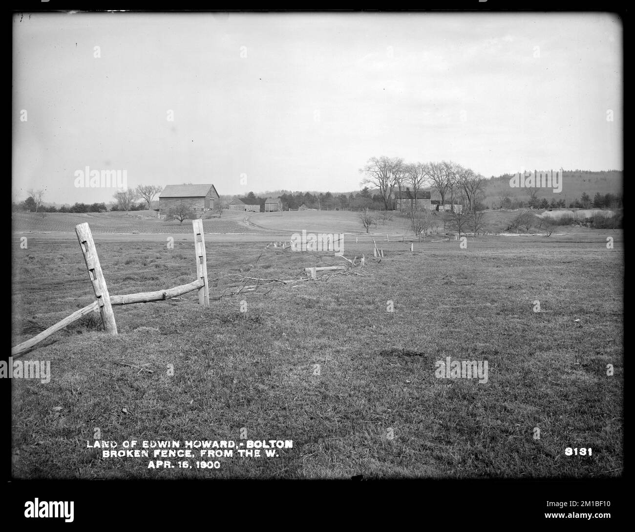 Wachusett Reservoir, Edwin Howard's land, broken fence from the west ...