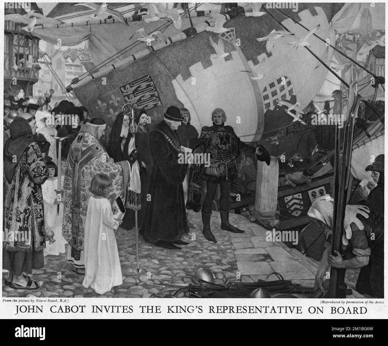 Halftone of the explorer John Cabot ( c. 1450 – c. 1500) inviting the ...