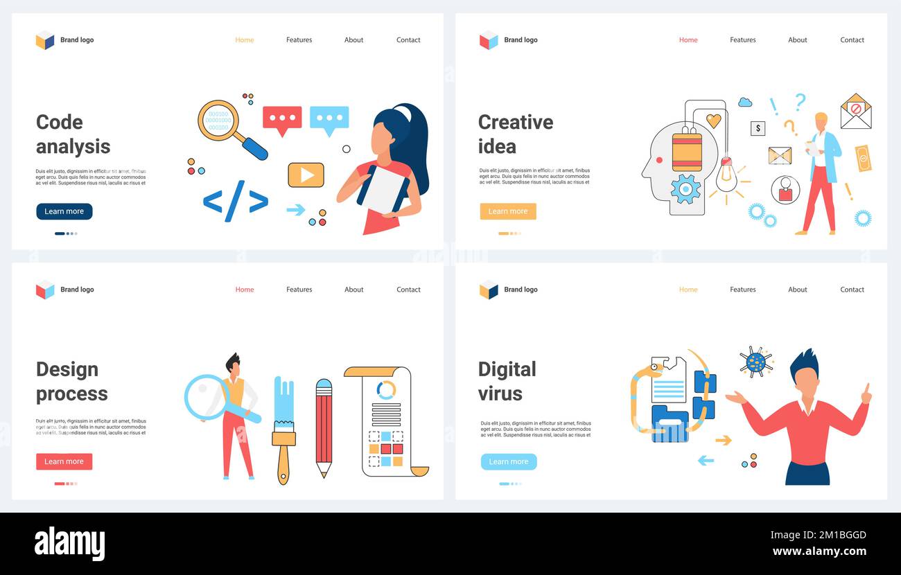 Development of digital applications, virus and malware protection set vector illustration ...