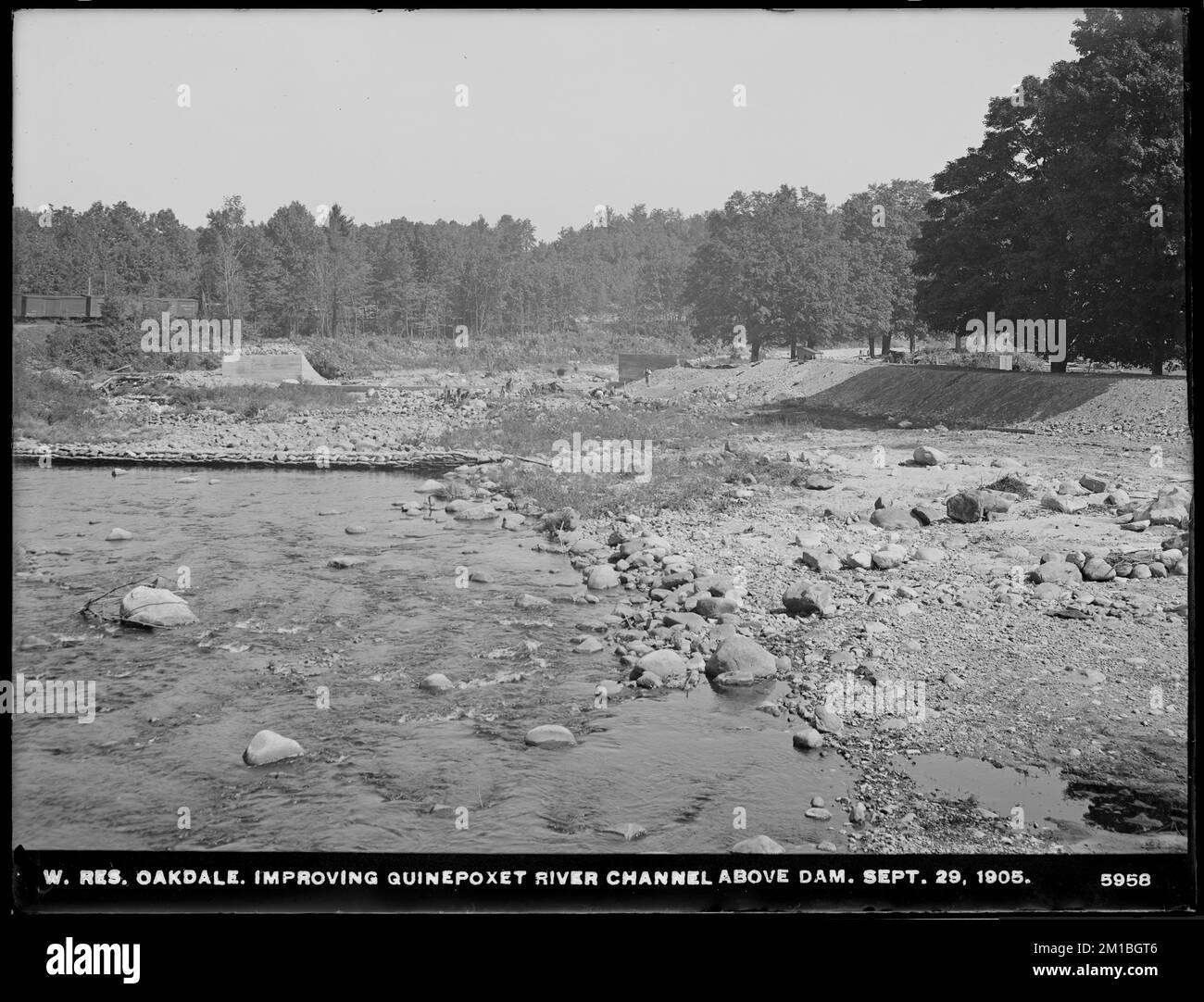 Wachusett Reservoir, improving Quinapoxet River channel, above dam ...