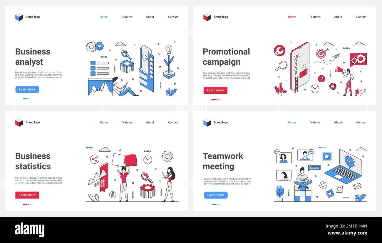 Business analytics and statistics research, data analysis, digital marketing thin line set ...