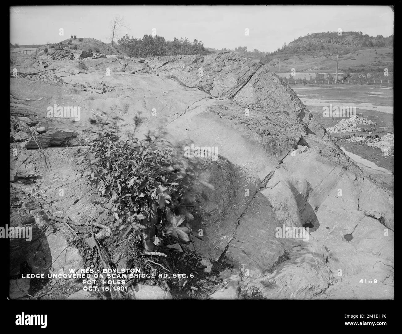 Wachusett Reservoir, ledge uncovered on Scar Bridge Road, Section 6 ...