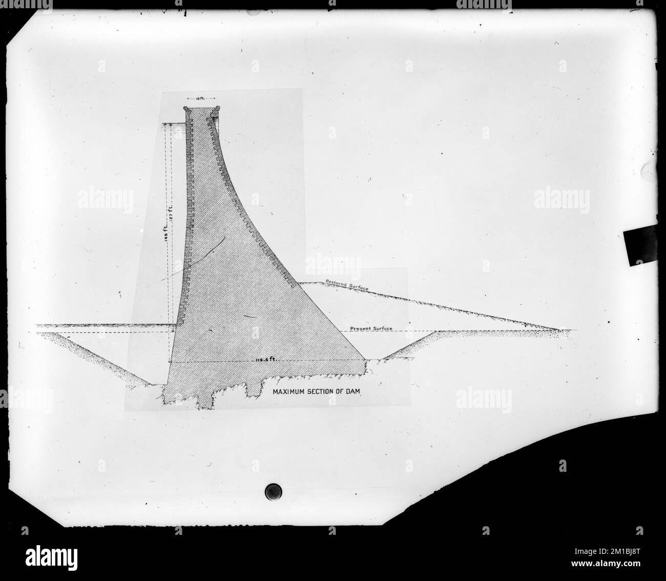 Wachusett Reservoir, maximum section of dam, engineering plan, Clinton ...