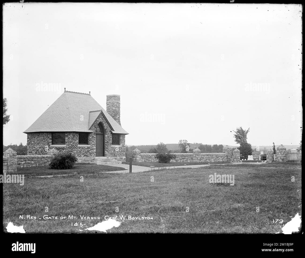 Wachusett Reservoir, Mt. Vernon Cemetery, stone house and gate, from ...