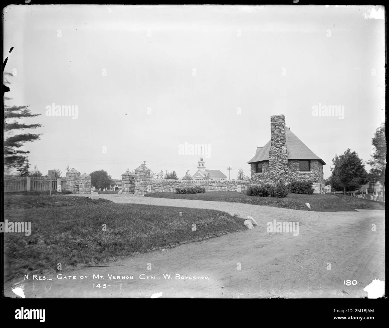 Wachusett Reservoir, Mt. Vernon Cemetery, stone house and gate, from ...