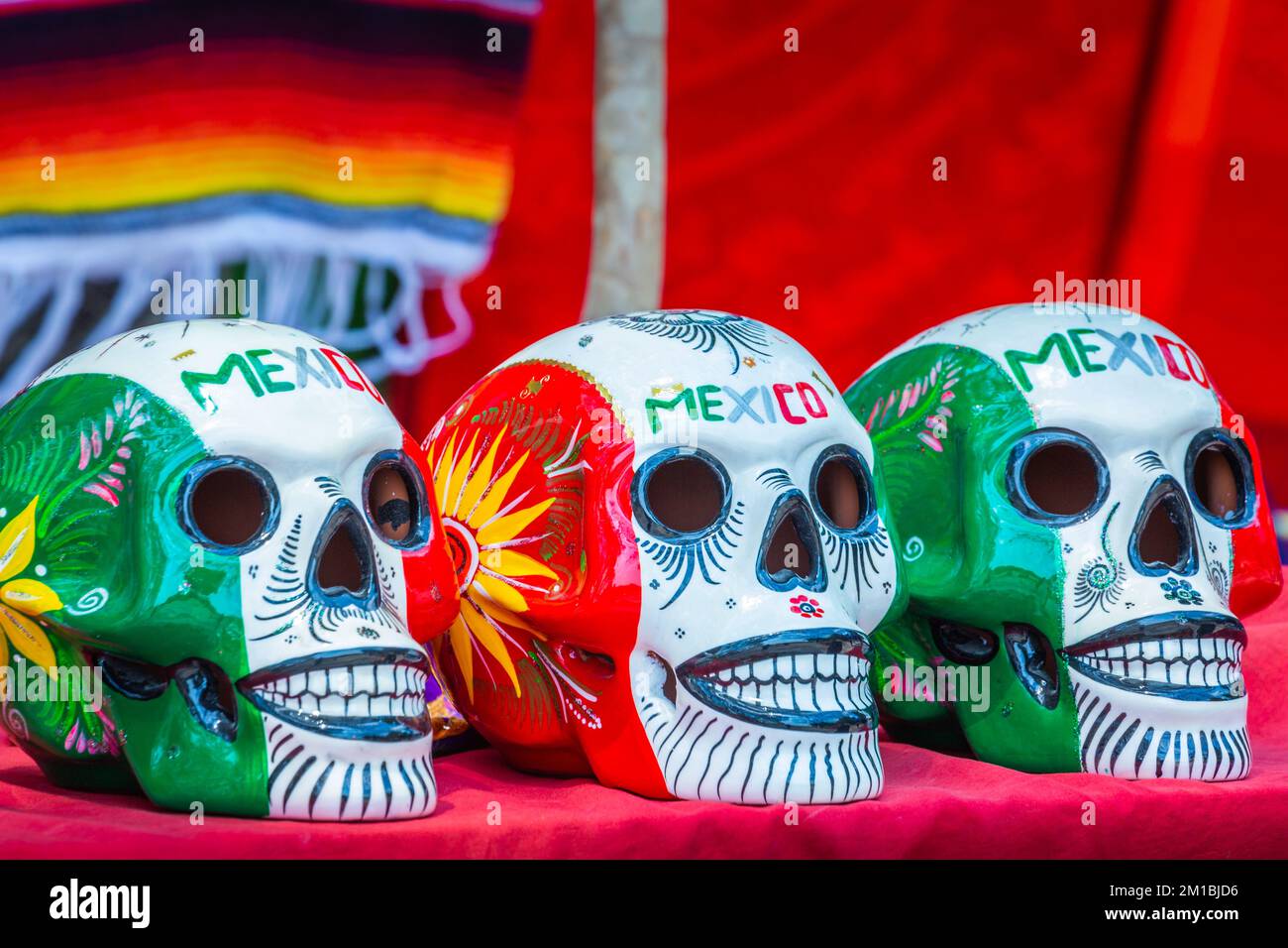 Colorful skulls for day of the dead celebration, Cancun, Mexico Stock ...