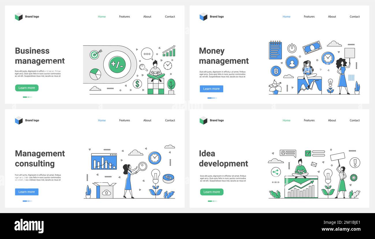 Business management, audit and consulting service, idea development thin line set vector ...