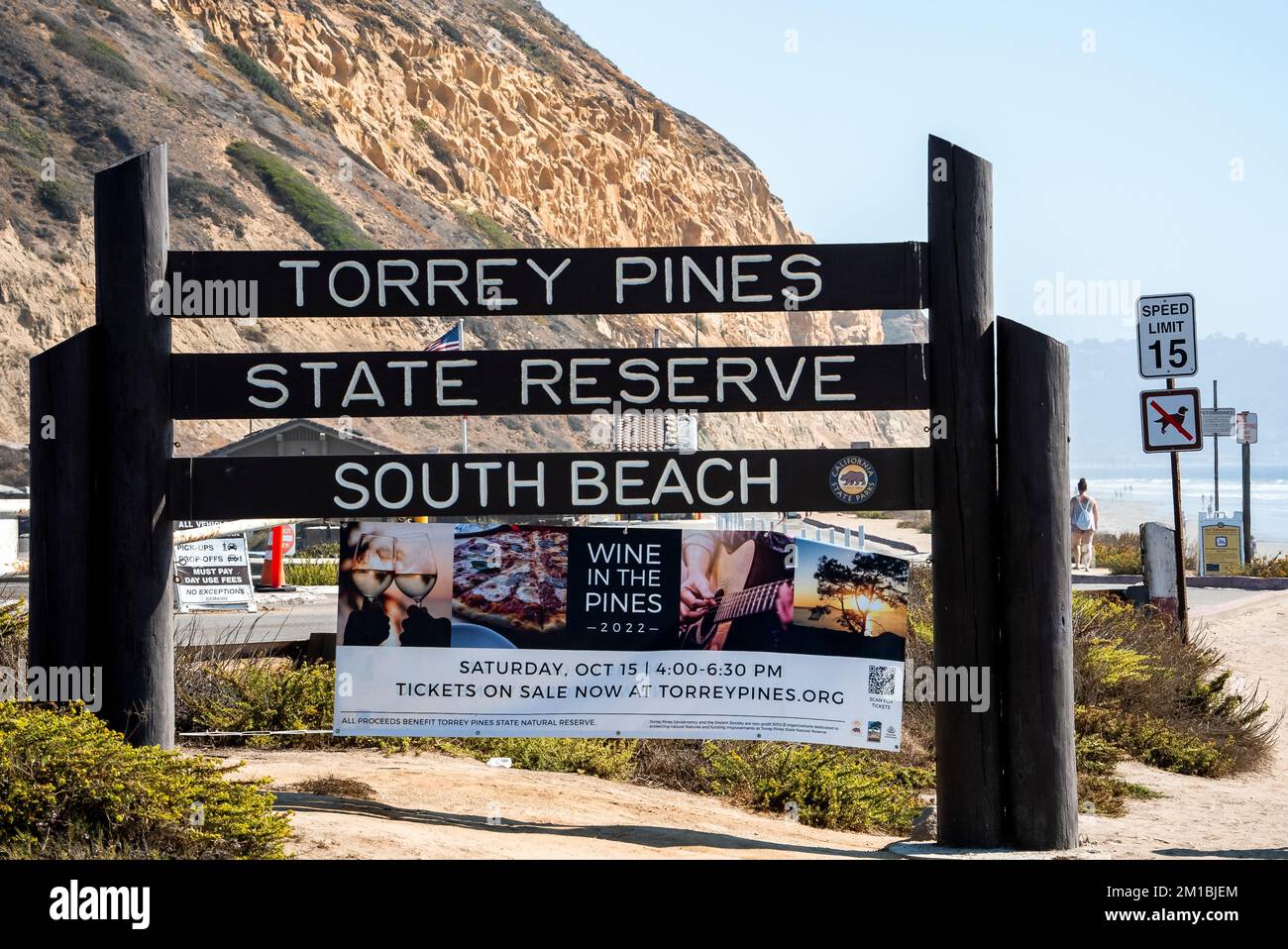 Signage and advertisement posters at Torrey Pines State Reserve Stock ...