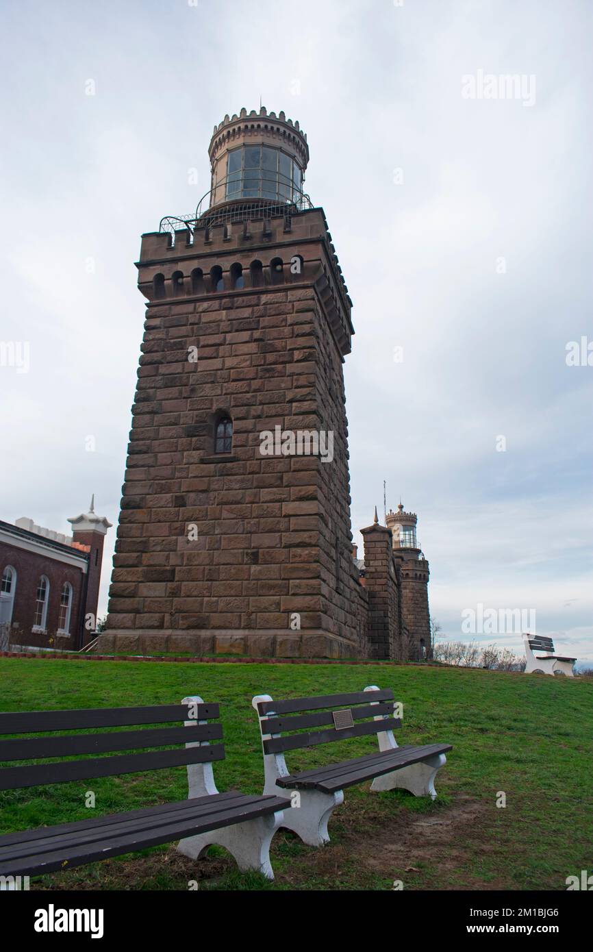 Non operational twin historic lighthouses in Highlands, New Jersey ...