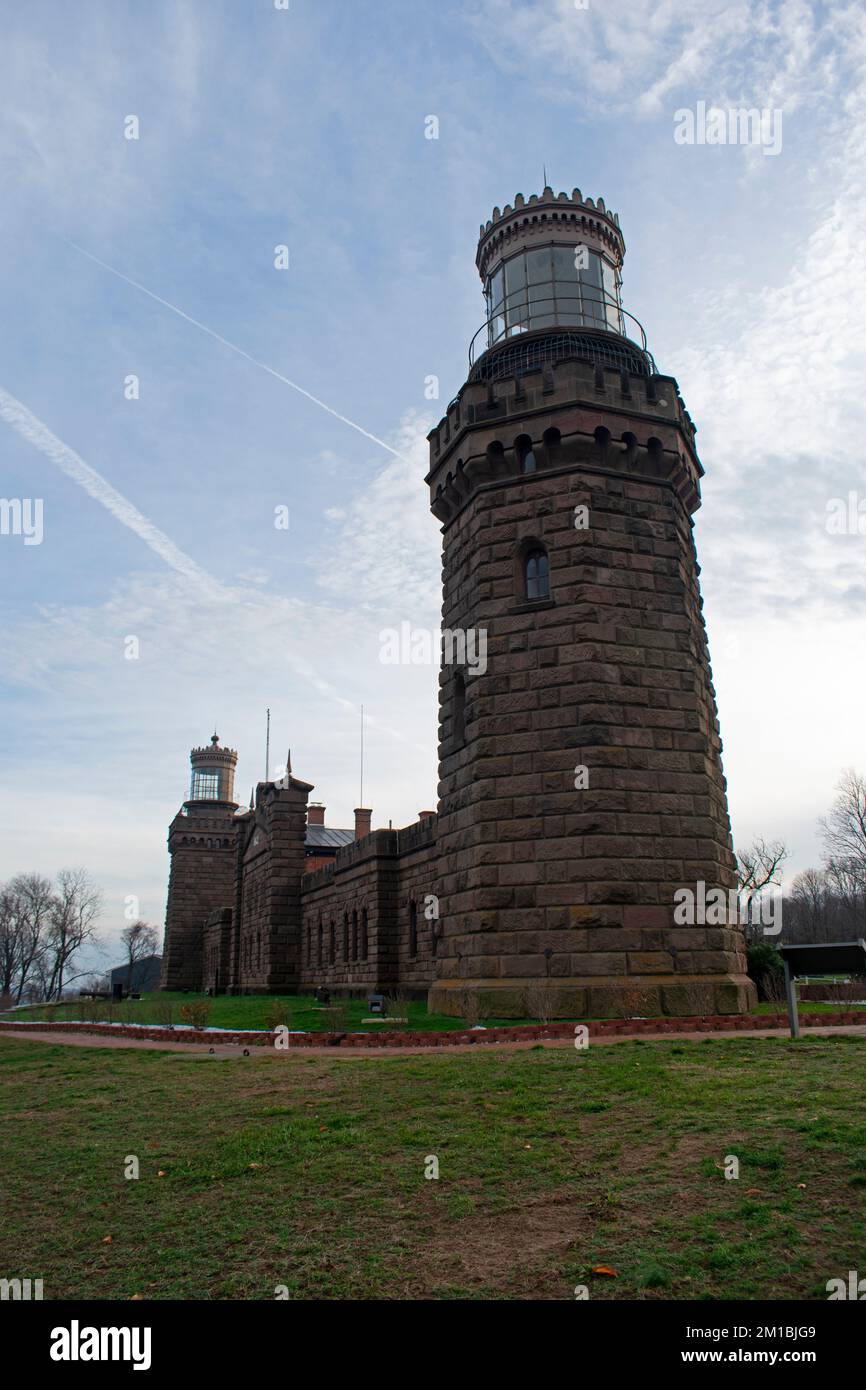 Non operational twin historic lighthouses in Highlands, New Jersey ...