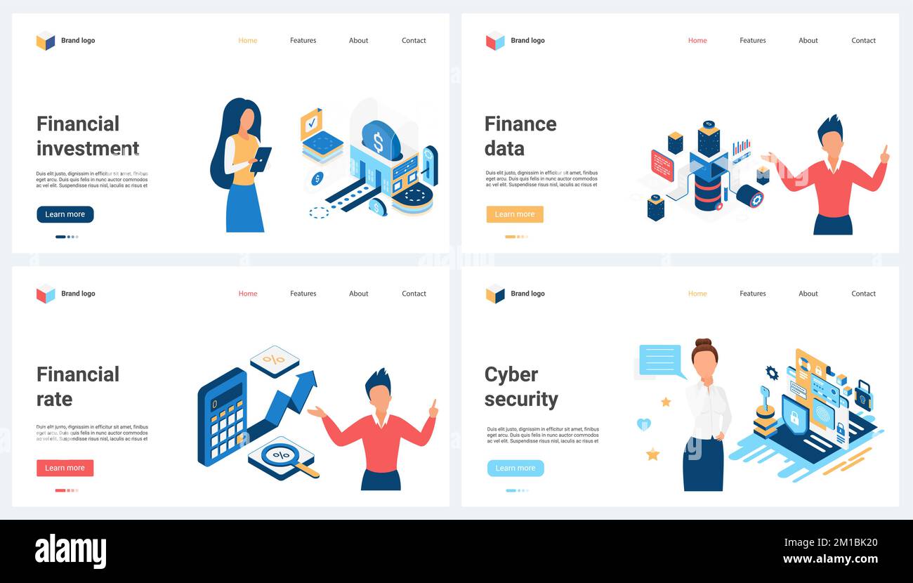 Interest rate, financial investment and data cybersecurity set vector ...