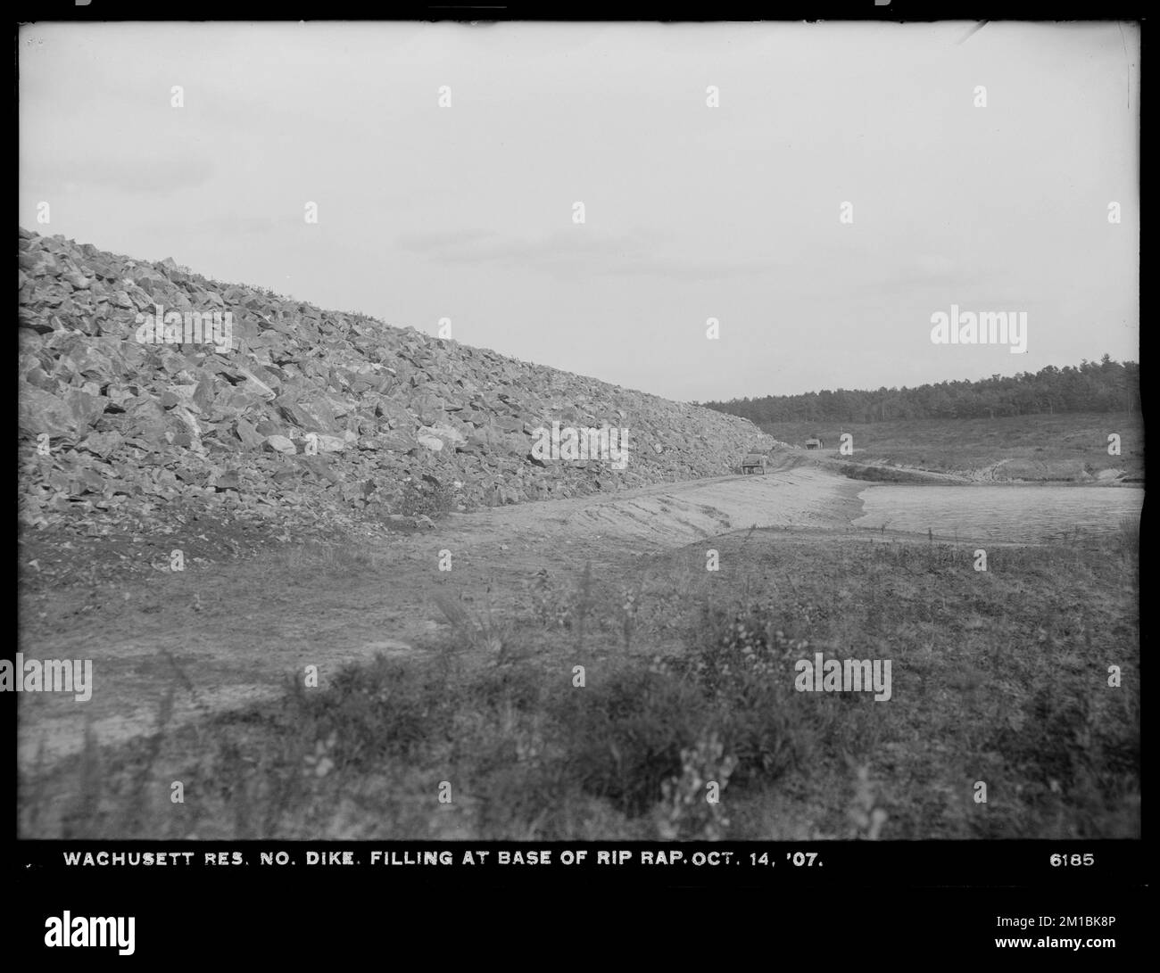 Wachusett Reservoir, North Dike, filling at base of riprap, Clinton ...