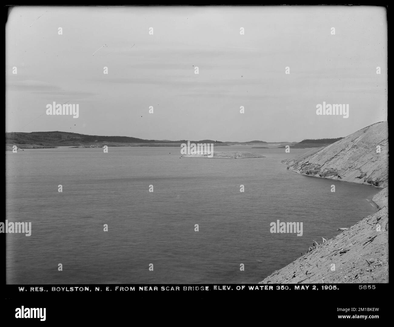 Wachusett Reservoir, northeasterly from near Scar Bridge, elevation of ...