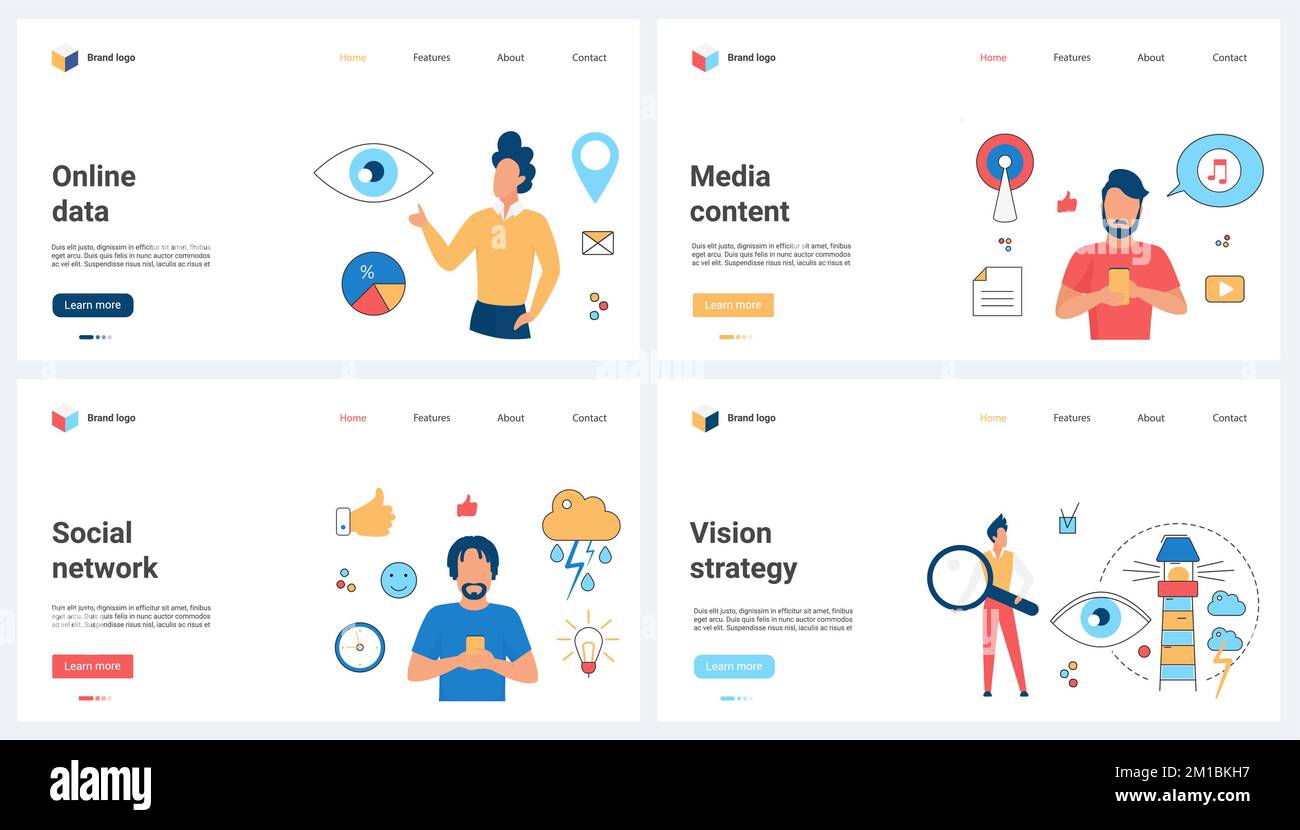 Social media content strategy, vision and online data set vector ...