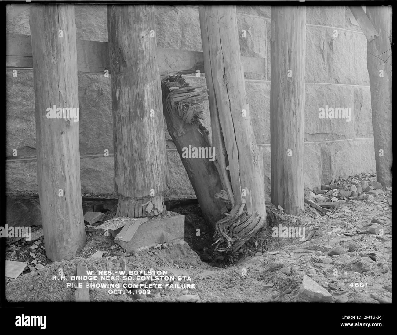 Wachusett Reservoir, railroad bridge near South Boylston Station, pile ...