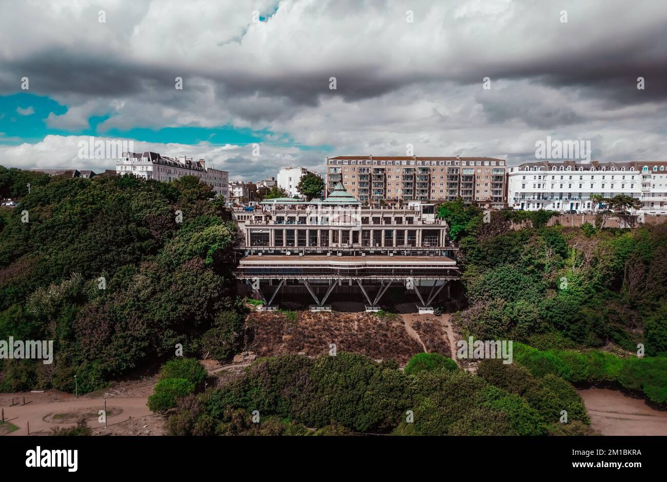 An aerial view of the Leas Cliff Hall and coast in Folkestone, United ...