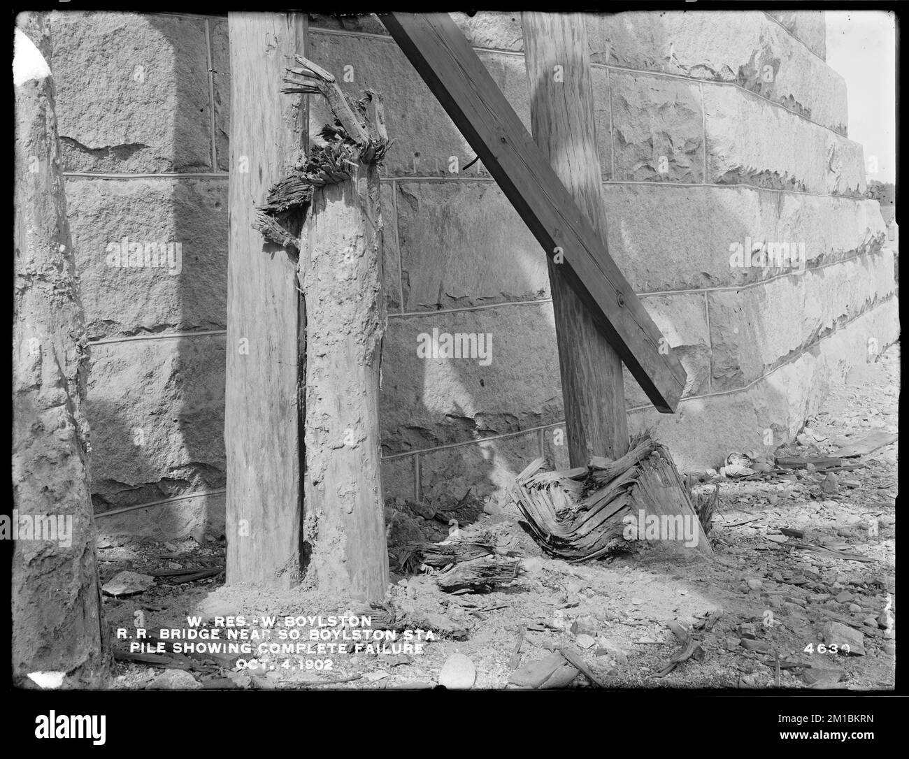 Wachusett Reservoir, railroad bridge near South Boylston Station, pile ...