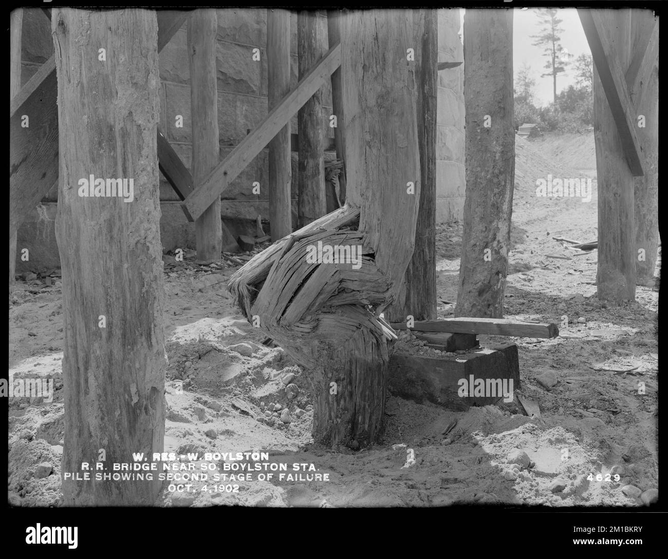 Wachusett Reservoir, railroad bridge near South Boylston Station, pile ...