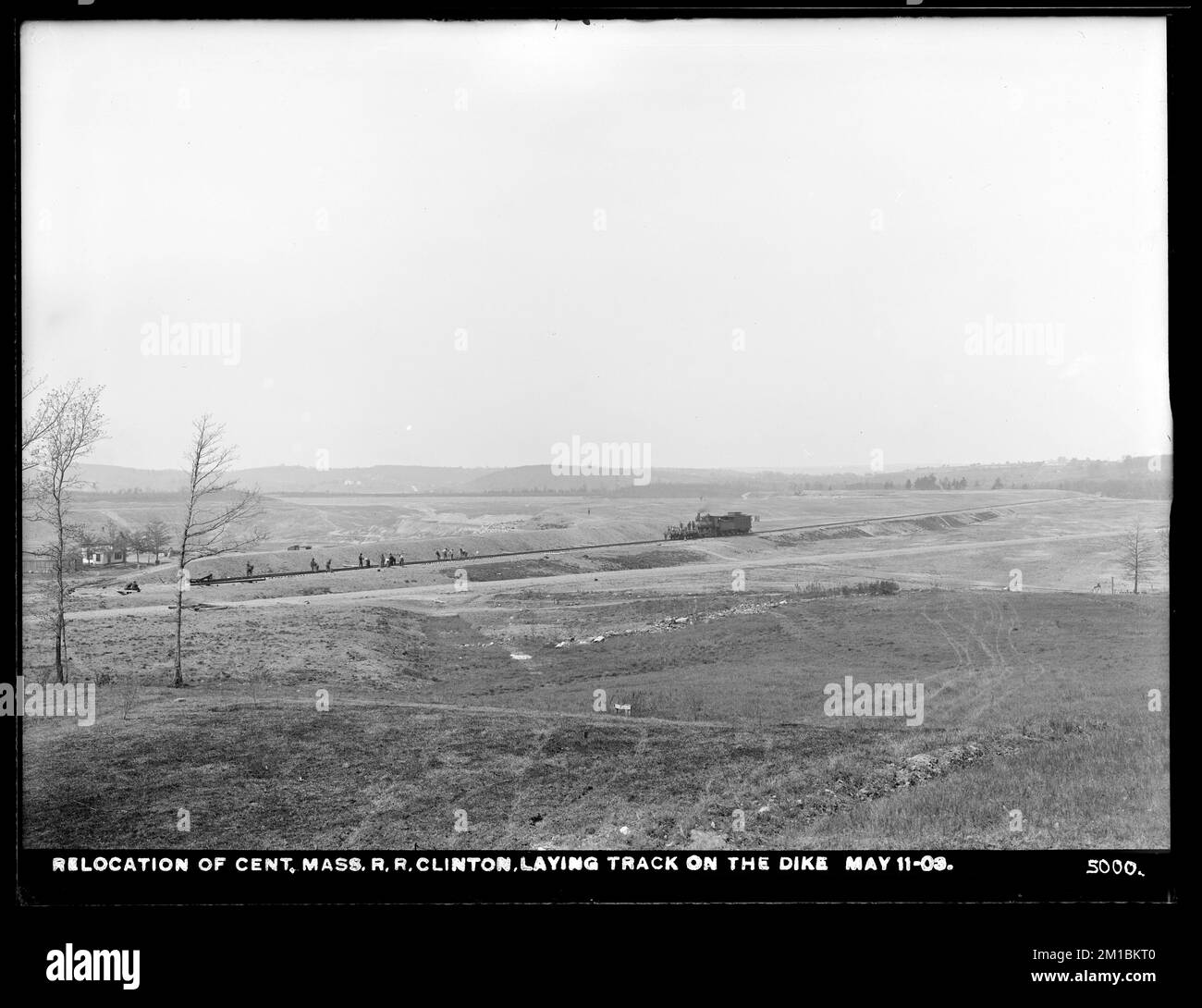 Wachusett Reservoir, relocation Central Massachusetts Railroad, laying ...