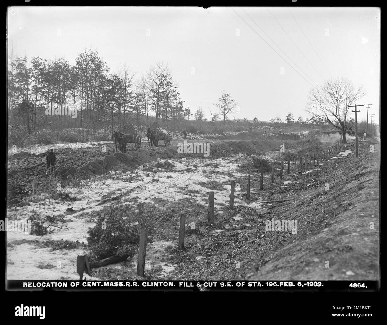 Wachusett Reservoir, relocation Central Massachusetts Railroad, fill ...