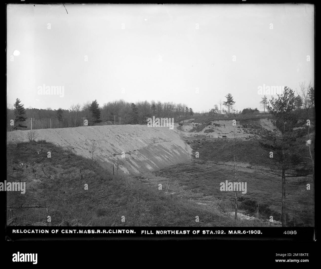 Wachusett Reservoir, relocation Central Massachusetts Railroad, fill ...
