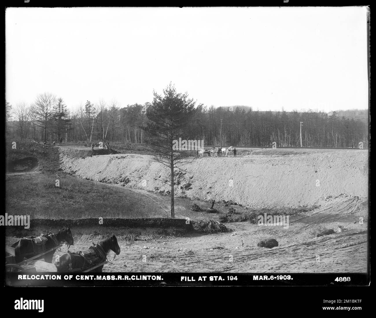 Wachusett Reservoir, relocation Central Massachusetts Railroad, fill at ...