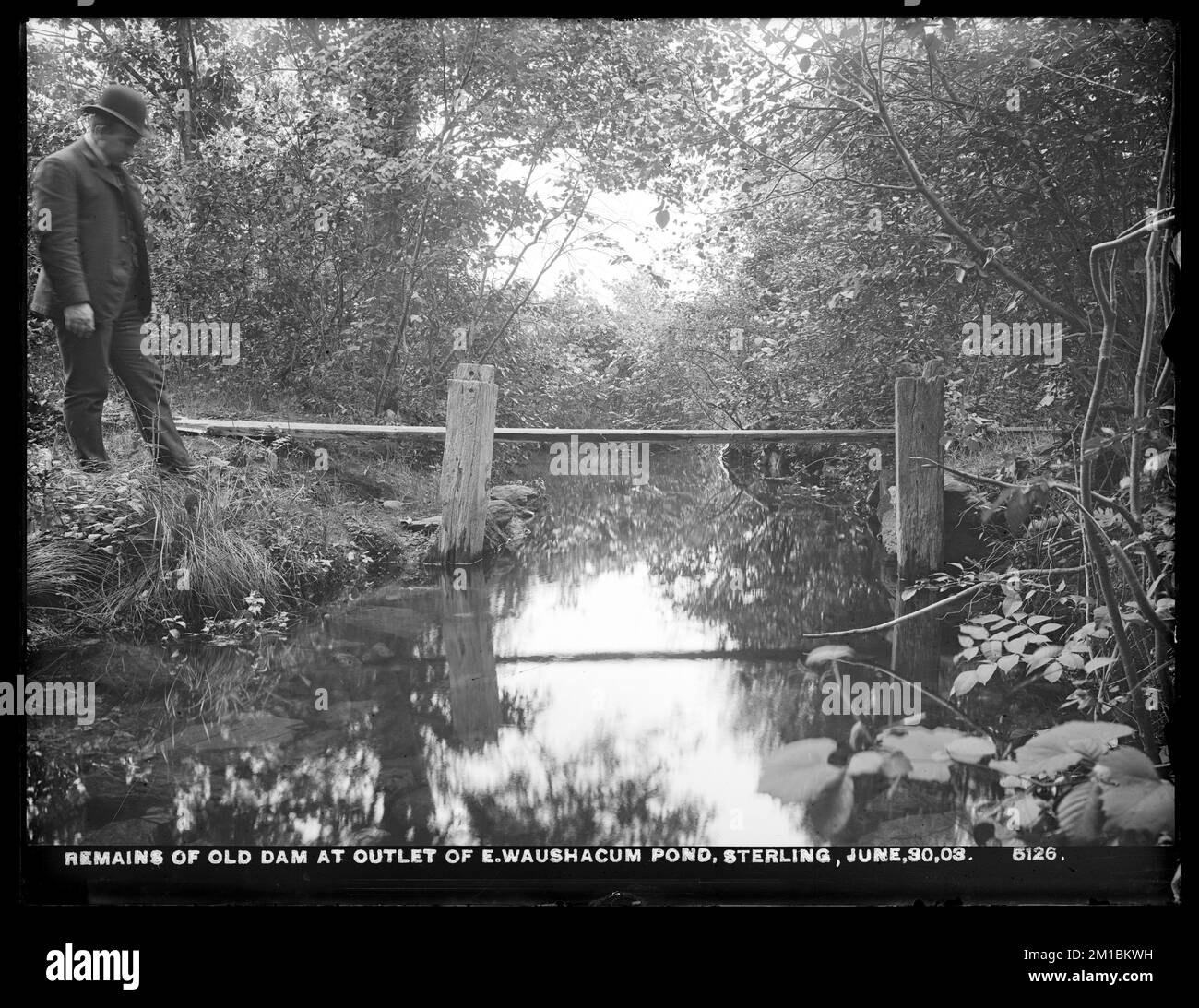 Wachusett Reservoir, remains of old dam at outlet of East Waushacum ...