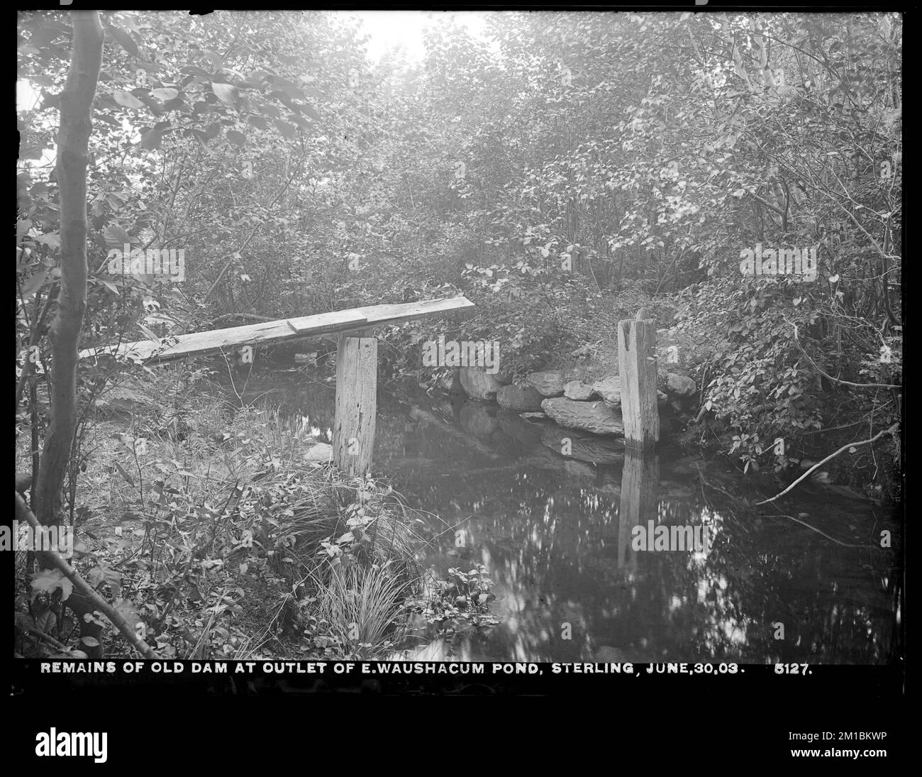 Wachusett Reservoir, remains of old dam at outlet of East Waushacum ...