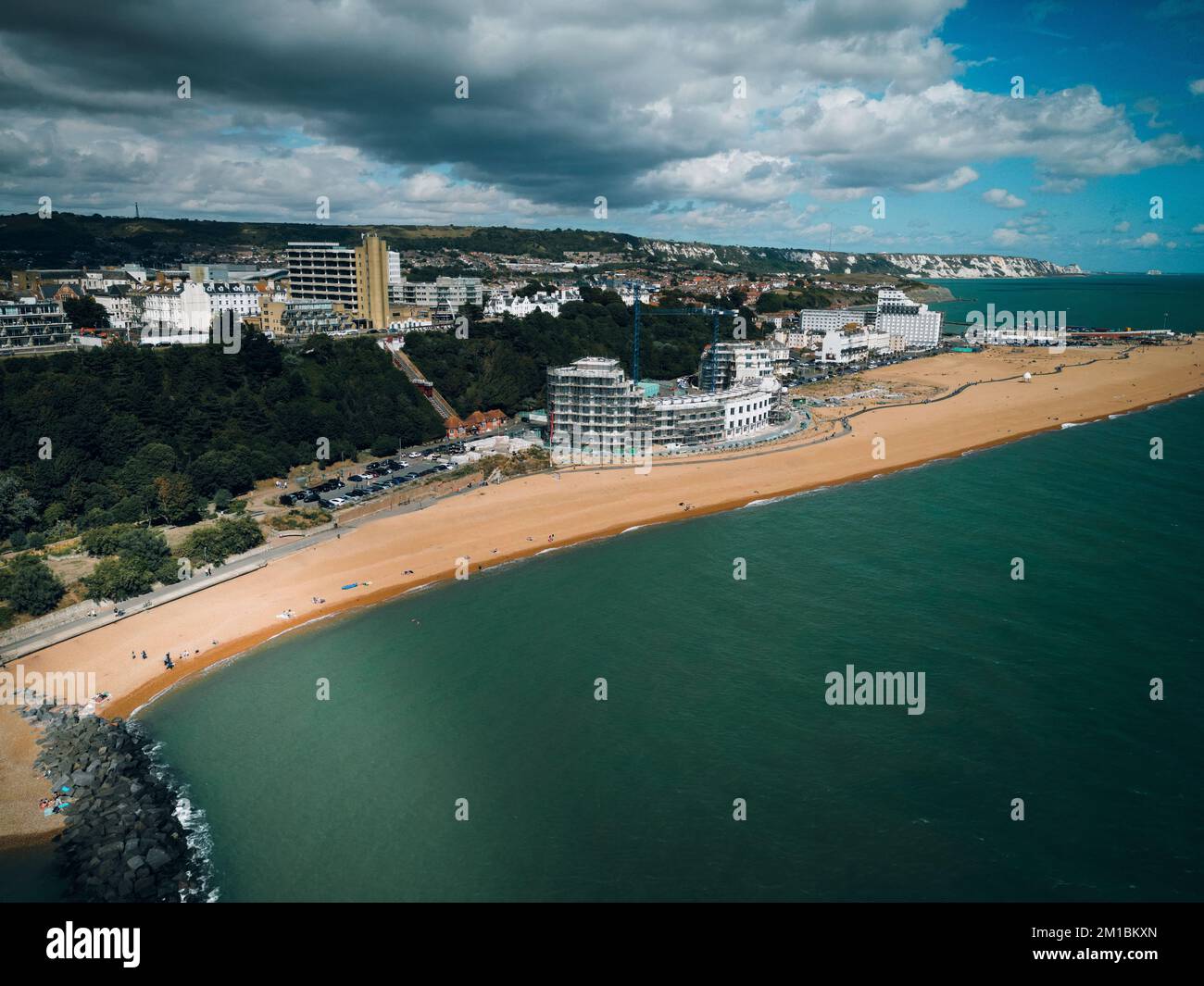 An aerial view of the Leas Cliff Hall and coast in Folkestone, United ...