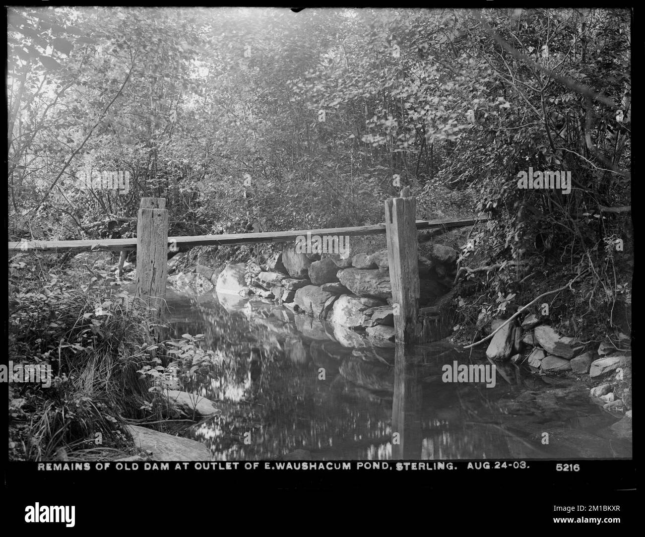 Wachusett Reservoir, remains of old dam at outlet of East Waushacum ...