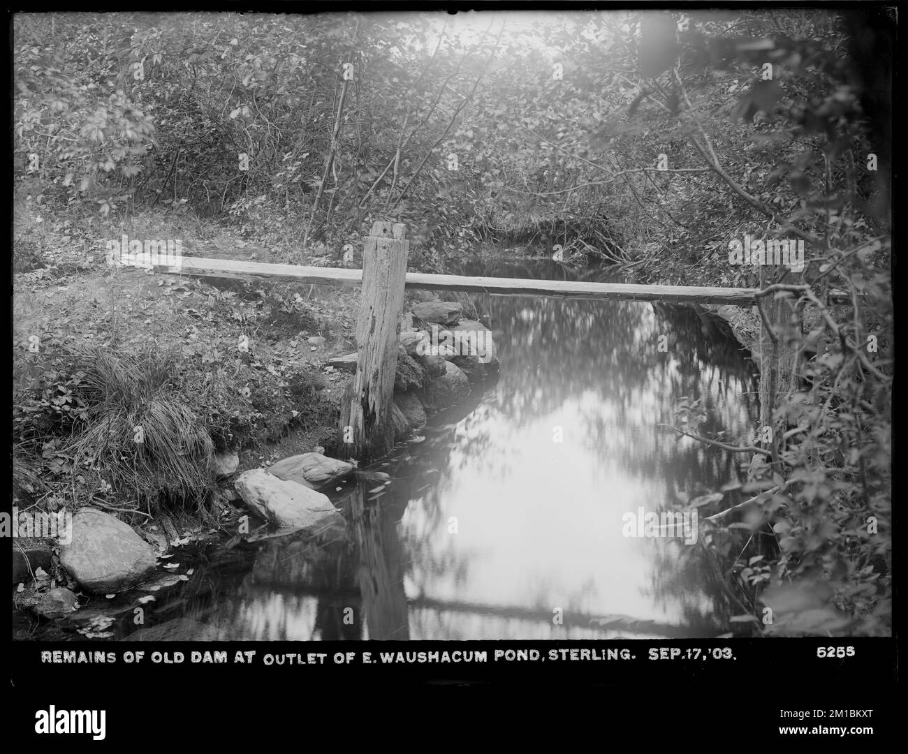 Wachusett Reservoir, remains of old dam at outlet of East Waushacum ...