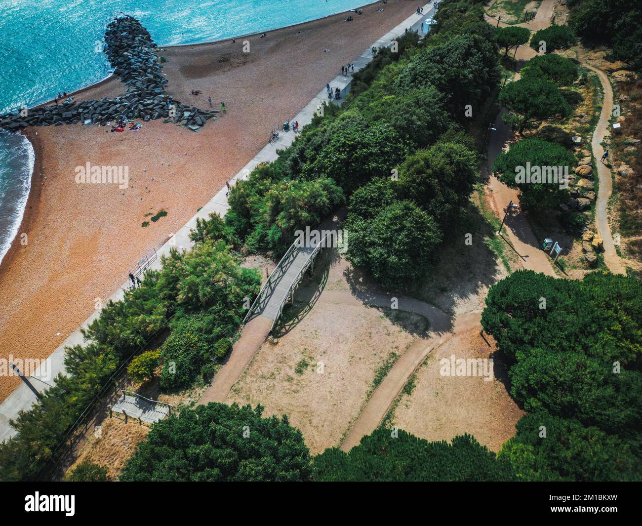 An aerial view of the Leas Cliff Hall and coast in Folkestone, United ...