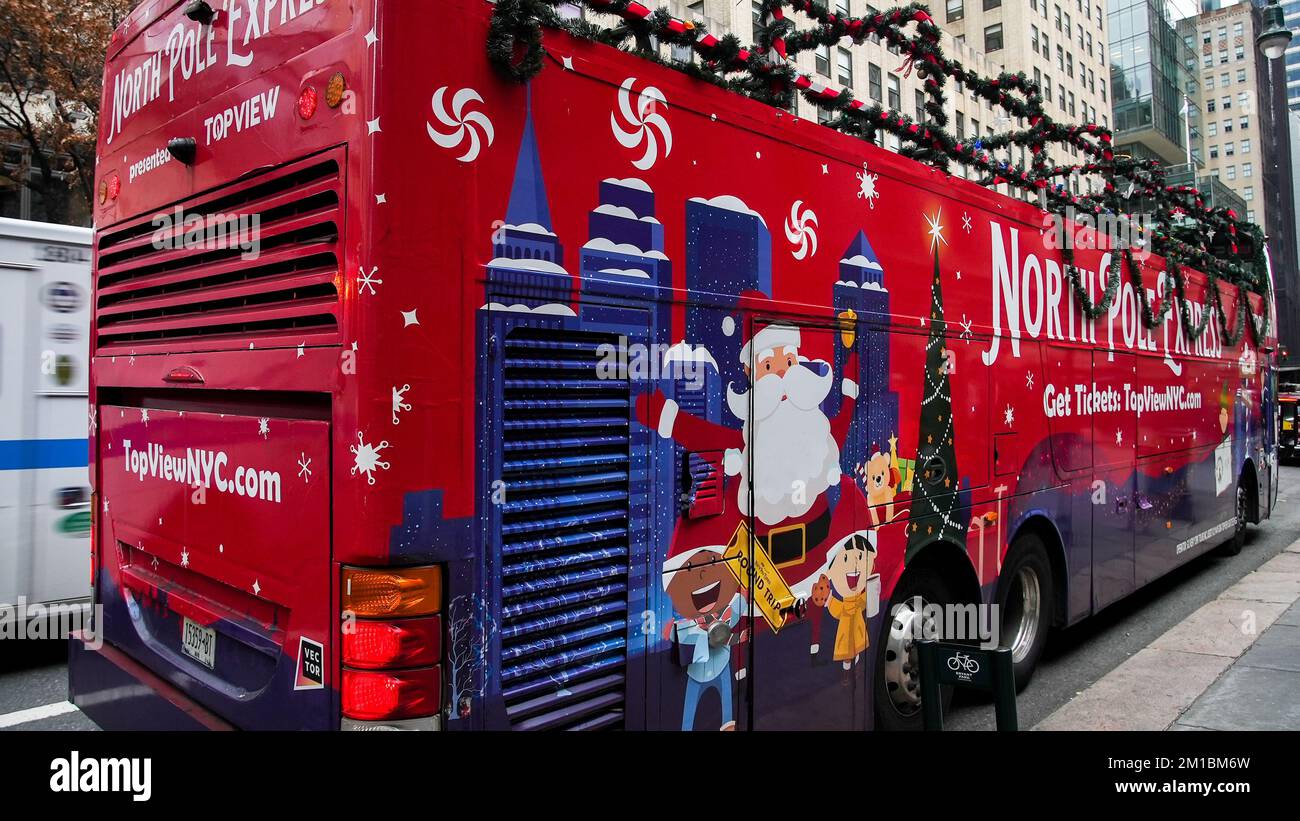 NEW YORK, NY, USA - DECEMBER 10, 2022: Christmas decorated north pole ...