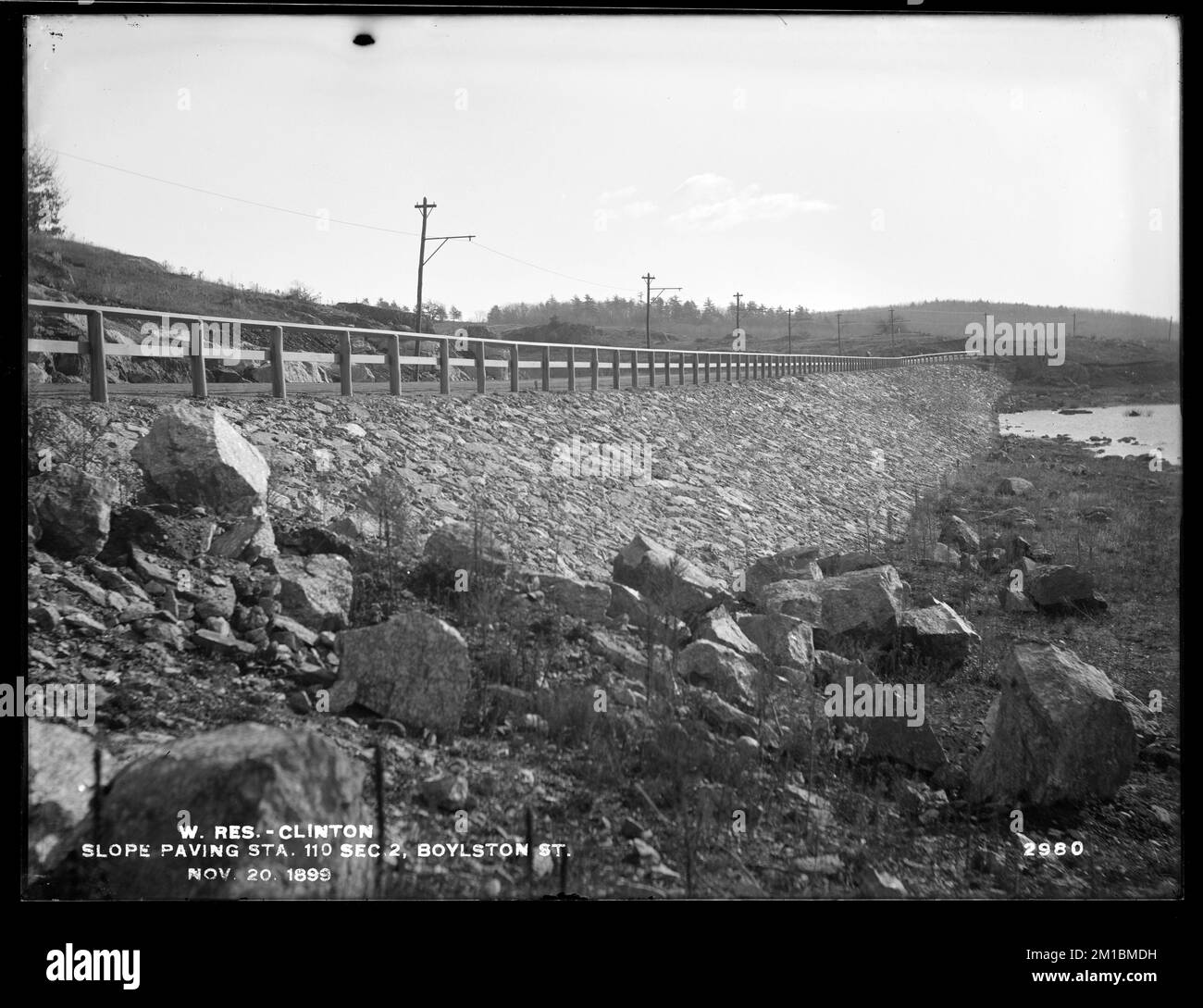 Wachusett Reservoir, slope paving on Boylston Street, Station 110 ...