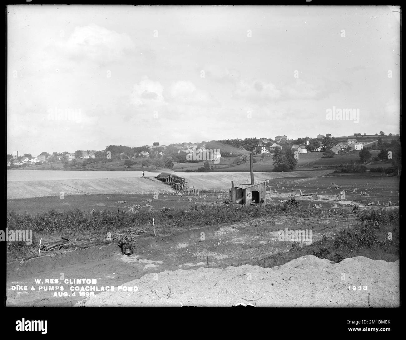 Wachusett Reservoir, small dike and pumps in Coachlace Pond, from the ...