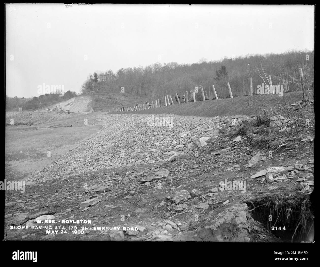 Wachusett Reservoir, slope paving, station 173, Shrewsbury Road ...