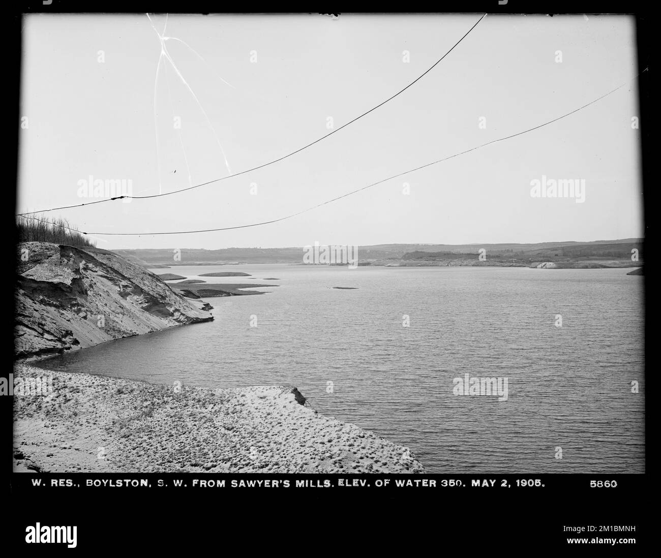 Wachusett Reservoir, southwesterly from Sawyer's Mills, elevation of ...